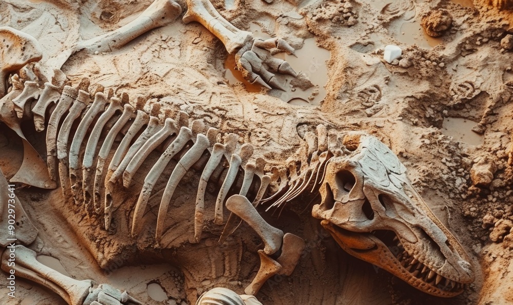 Unearthed Dinosaur Skeleton: Paleontological Discovery at Excavation ...