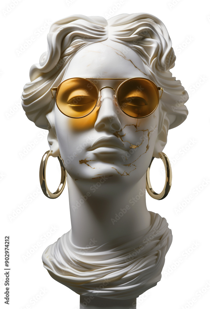 Ancient marble Greek goddess head sculpture contemporary art, in gold ...