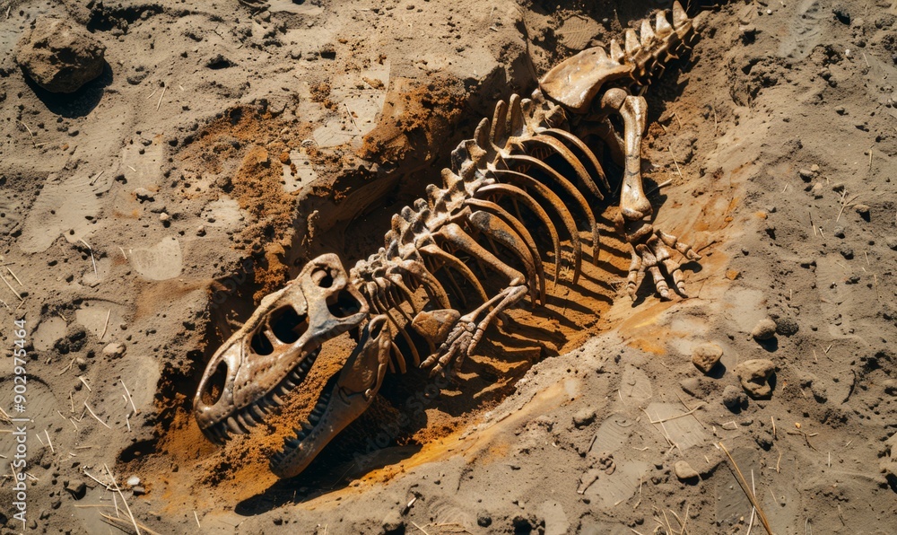 Unearthed Dinosaur Skeleton: Paleontological Discovery at Excavation ...