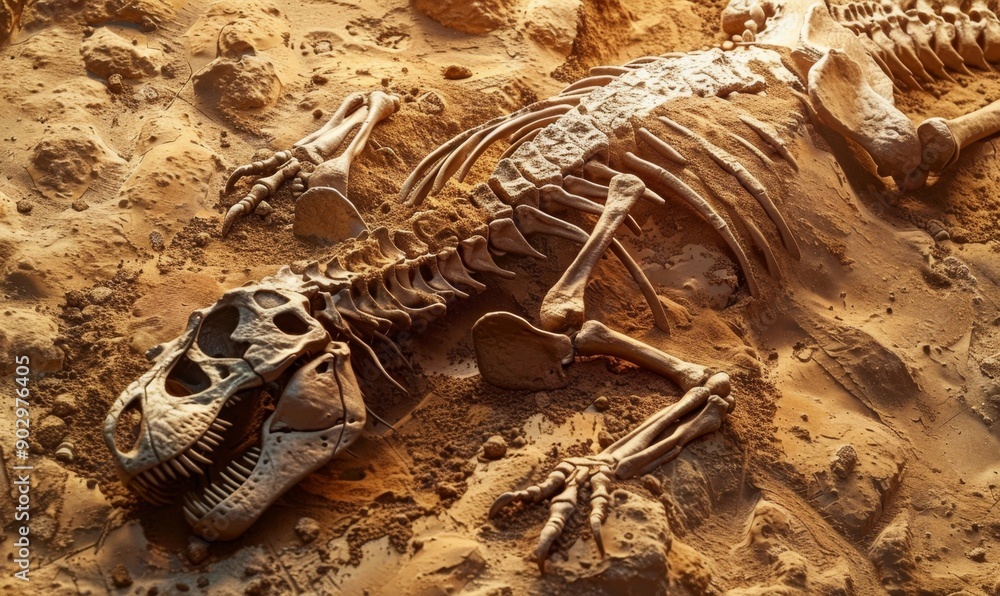Unearthed Dinosaur Skeleton: Paleontological Discovery at Excavation ...