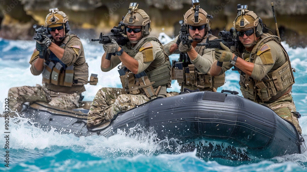 Armed rangers dismount from combat boat onto shore to fulfill mission ...