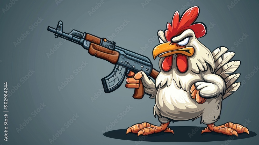Strong and angry cartoon chicken holding an Ak-47 gun. Vector clip art ...