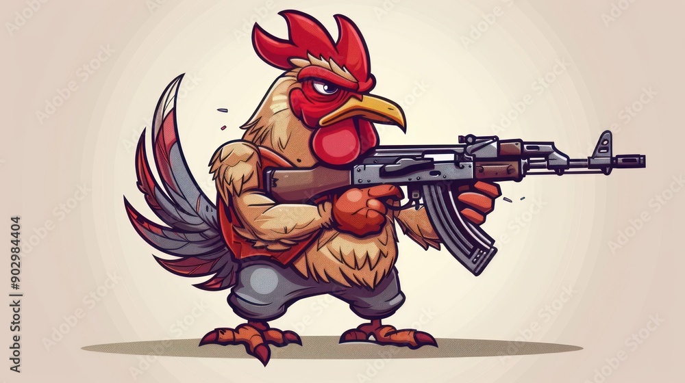 Strong and angry cartoon chicken holding an Ak-47 gun. Vector clip art ...