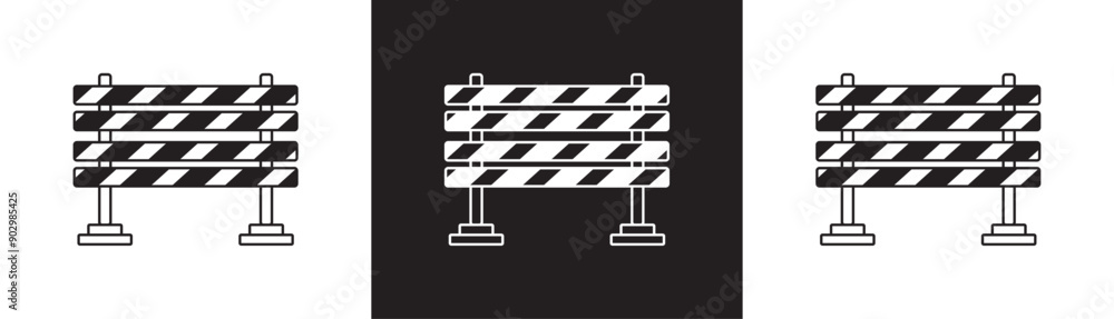 Simple road barrier icon and safety sign of road repair, road closure ...