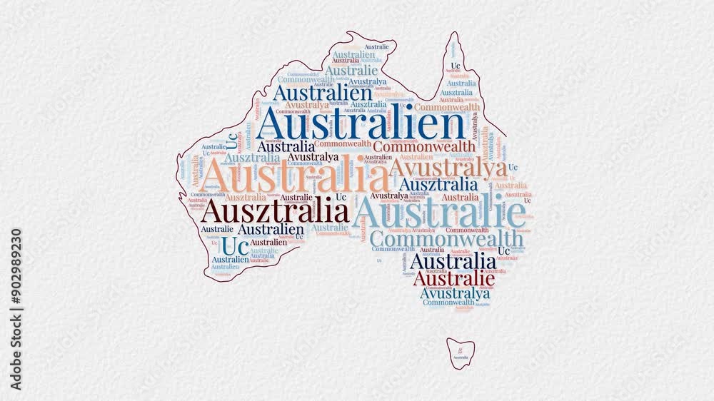 Australia logo animation featuring a word cloud of country names in ...