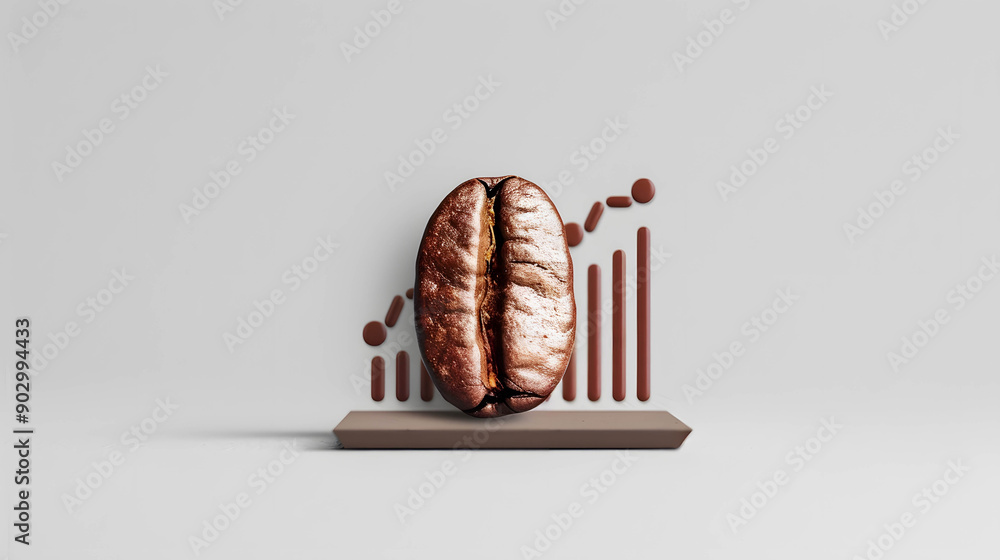 Rising bar graph next to a coffee bean, representing higher coffee ...