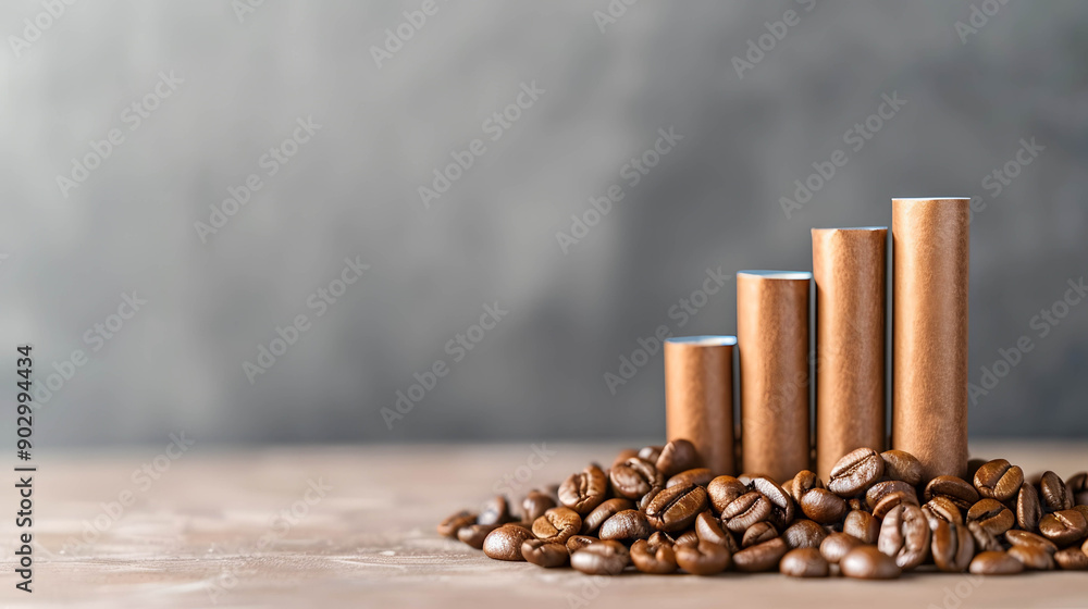 Rising bar graph next to a coffee bean, representing higher coffee ...
