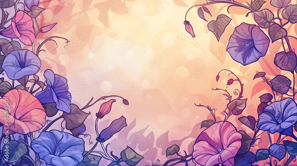 Doodle Page Print Border Design with Morning Glories and Ivy at Golden ...