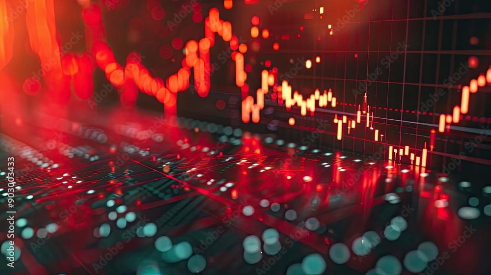 Stock market chart with a clear downward trajectory, representing ...