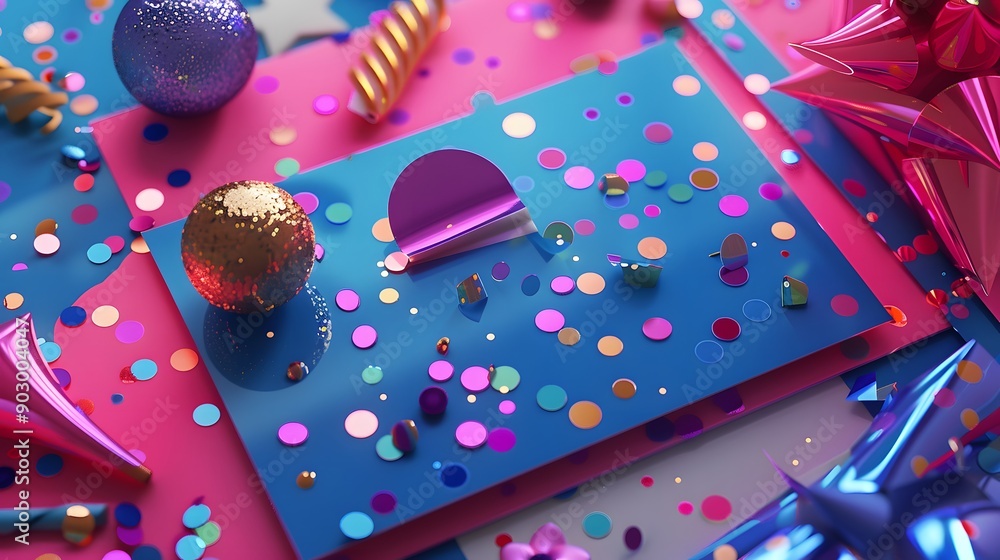 Illustration of A vibrant party invitation featuring funky dot fonts ...