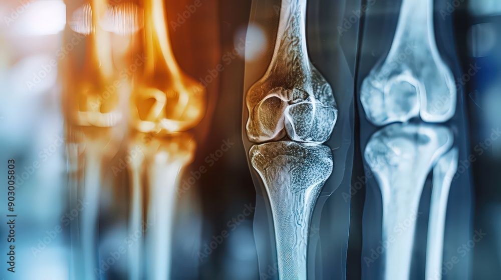 Close-up views of orthopedic X-rays or MRI scans, highlighting bone ...
