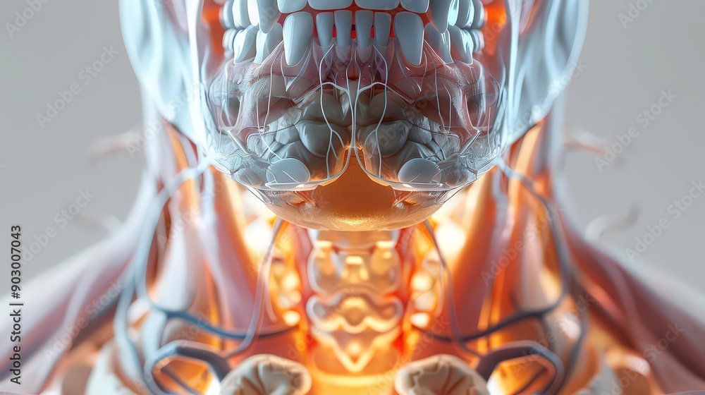 Detailed anatomical illustration of the human neck and lower jaw ...