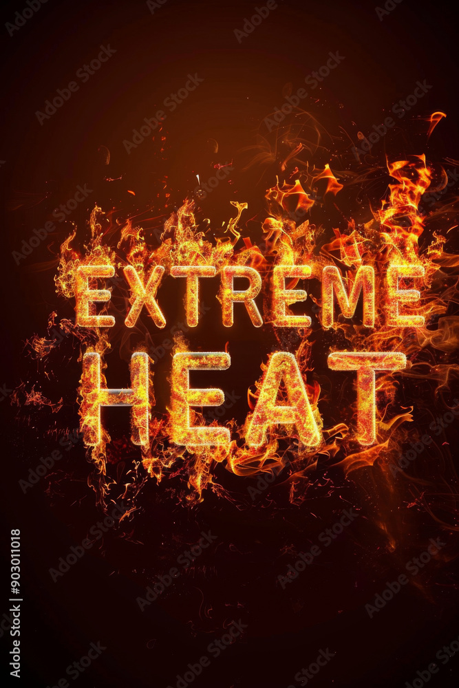 Fiery text reading extreme heat on dark vertical background Stock ...