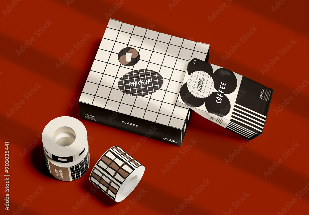 Custom Boxes and with Sticker Logo Mockup Stock Template | Adobe Stock