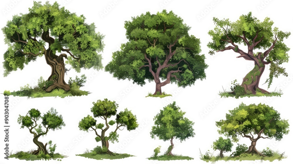 Stages Of Tree Growth. Evolution of Oak Trees From Seedling to Mature ...