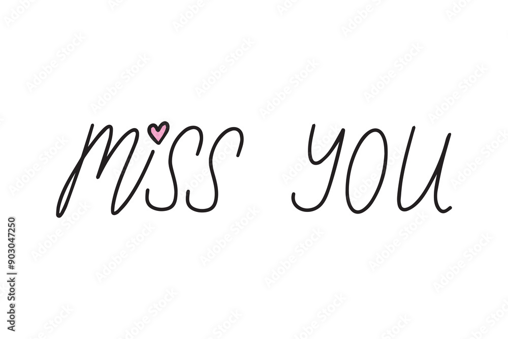 Miss you, brush calligraphy, handwritten ink lettering for Valentine's ...