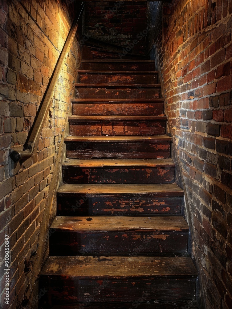 ภาพประกอบสต็อก Stair Treads. Interior Stairwell with Brick Walls and ...