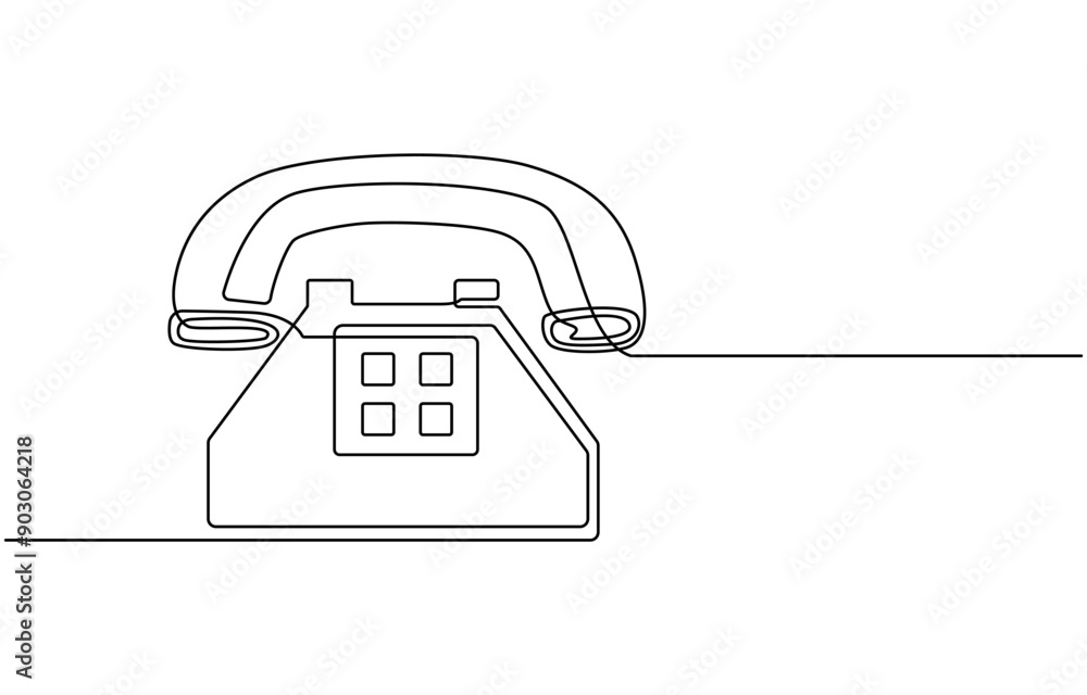 Line drawing handset cell. Single draw phone icon, line art contact us ...