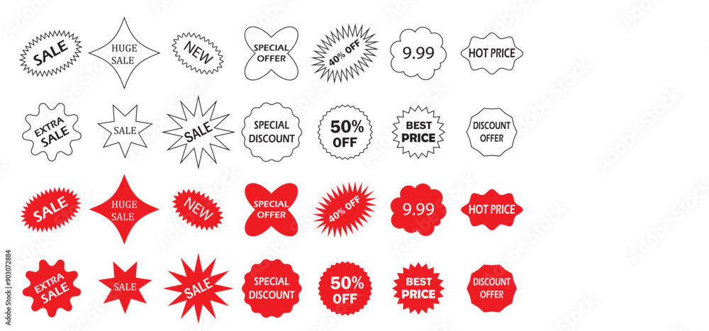 Sale star special offer stamps, advertising labels isolated on ...
