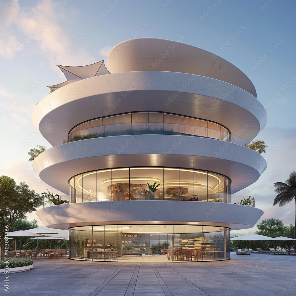 arafed building with a circular design and a glass door Stock ...