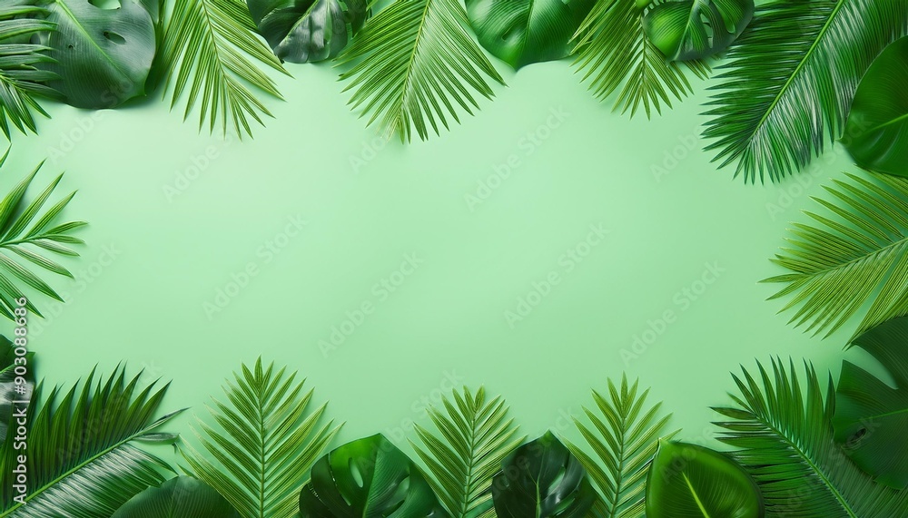 tropical plant frame top view background for travel guide illustration ...