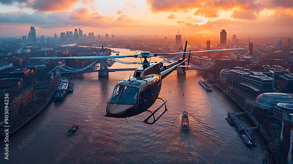 A breathtaking view of a private helicopter tour flying over the iconic ...