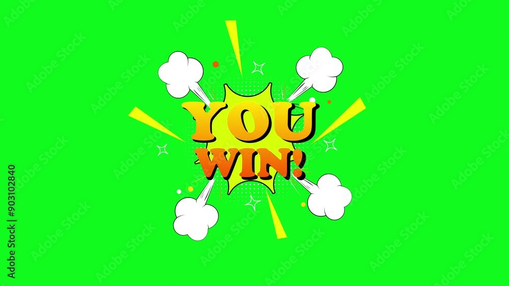 You Win Comic strip animation on green screen background, pop art YOU WIN comic message ...