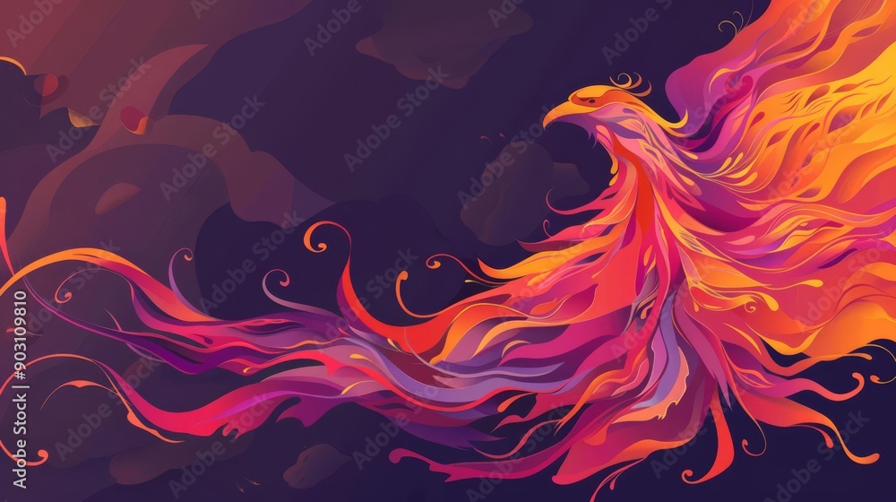 Phoenix flame flat design side view ethereal theme cartoon drawing ...
