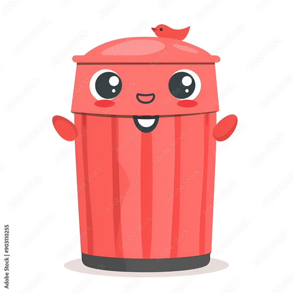 cartoon red trash can with eyes and arms Stock Illustration | Adobe Stock