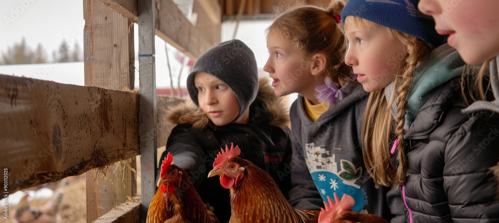 School Children Observing Chickens on Farm Visit for Educational Egg ...