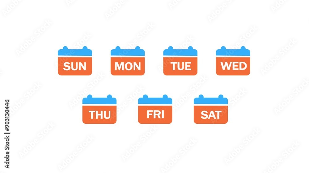7 days calendar page of the week icon, 7 days calendar icon, days of ...