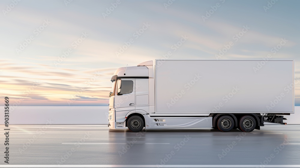 A logistics office on a modern road, with a driver and advanced ...