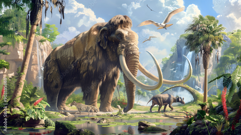 Illustration of Extinct Animals: Woolly Mammoth, Dodo Bird, Saber ...