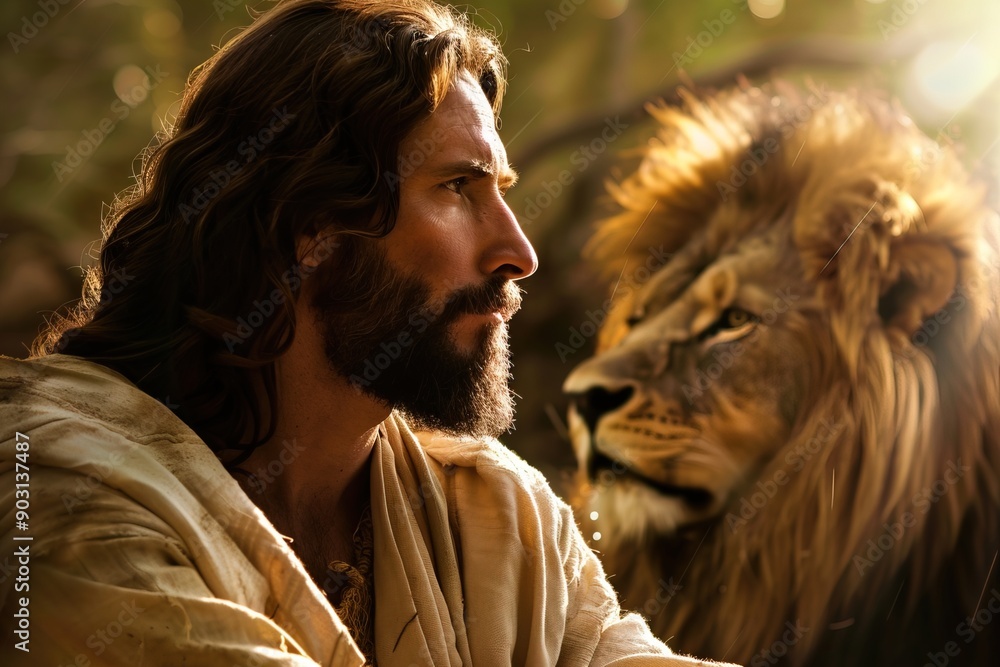 Jesus Christ with a confident gaze by the lion. Jesus Christ - the lion ...