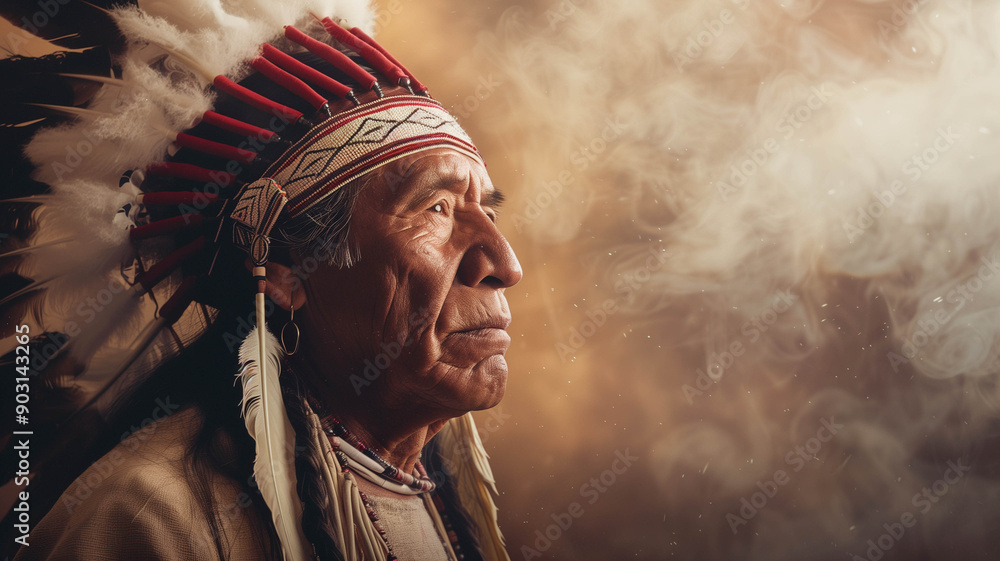 The chief of the Apache Indians standing before a modern Columbus Day ...