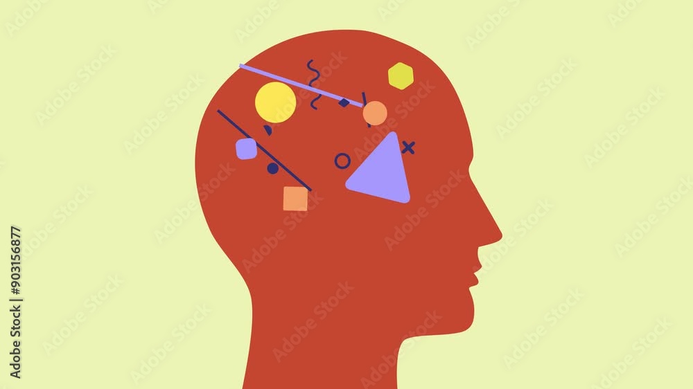 Video animation of human head silhouette with geometric shapes and ...