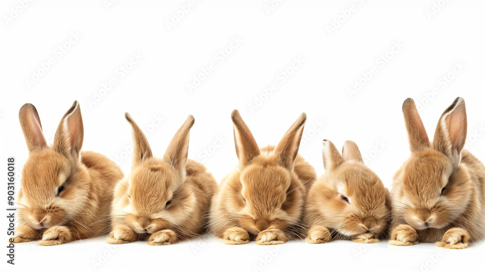 Baby bunny, multiple angles view side top front group lying sitting ...