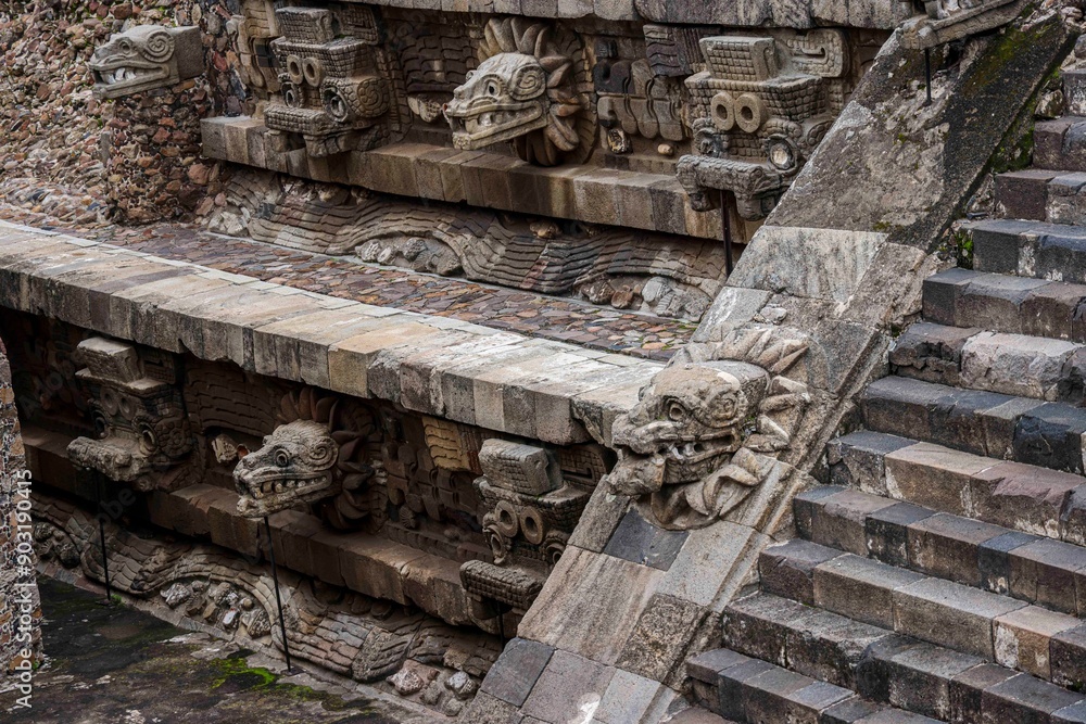 Pyramid of the Feathered Serpent or Quetzalcoatl in the archaeological ...