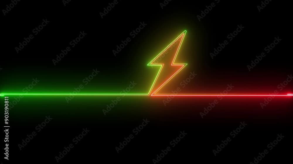Neon Bolt icon Animation. Flash neon sign. Charge flash icon. Lighting ...