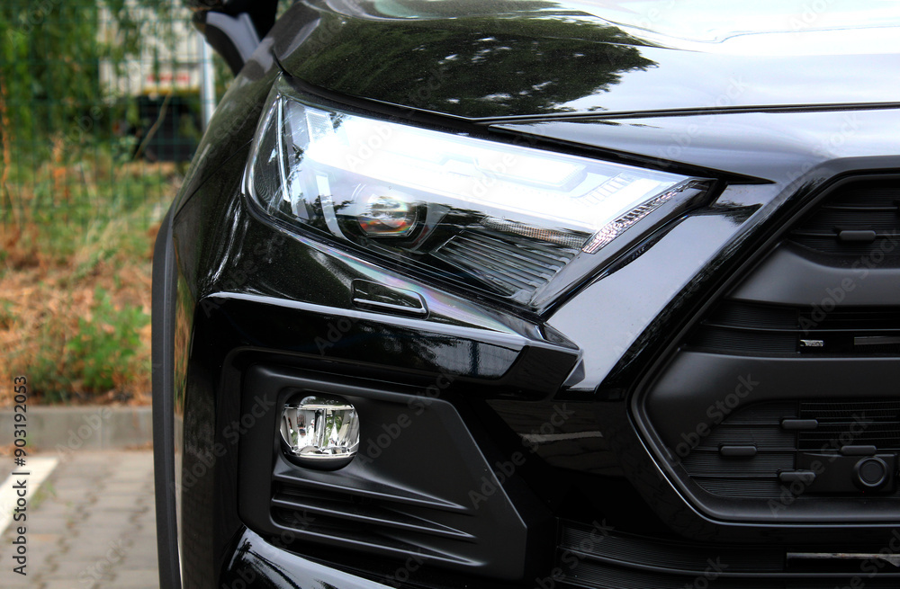 Vinnytsia, Ukraine; July 30, 2024. Black Toyota RAV4 Hybrid front ...