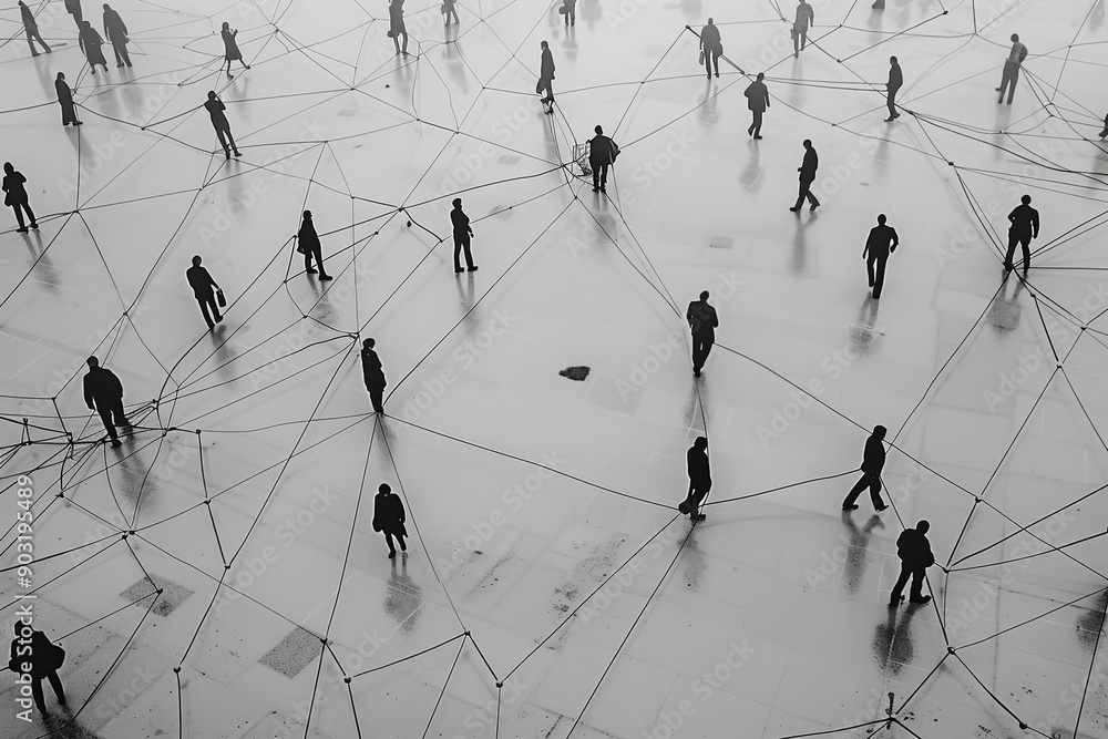 This graphic showcases a large assembly of simple people shapes ...