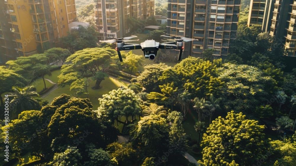A drone survey mapping green spaces and urban development, supporting ...