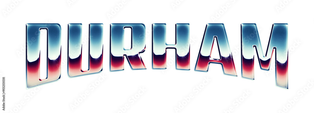 Durham city name written in retro 1980s style chrome text effect ...
