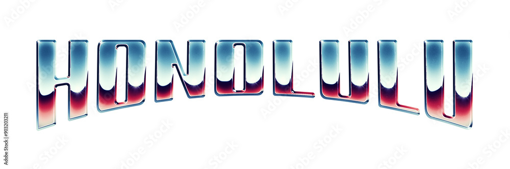 Honolulu city name written in retro 1980s style chrome text effect ...