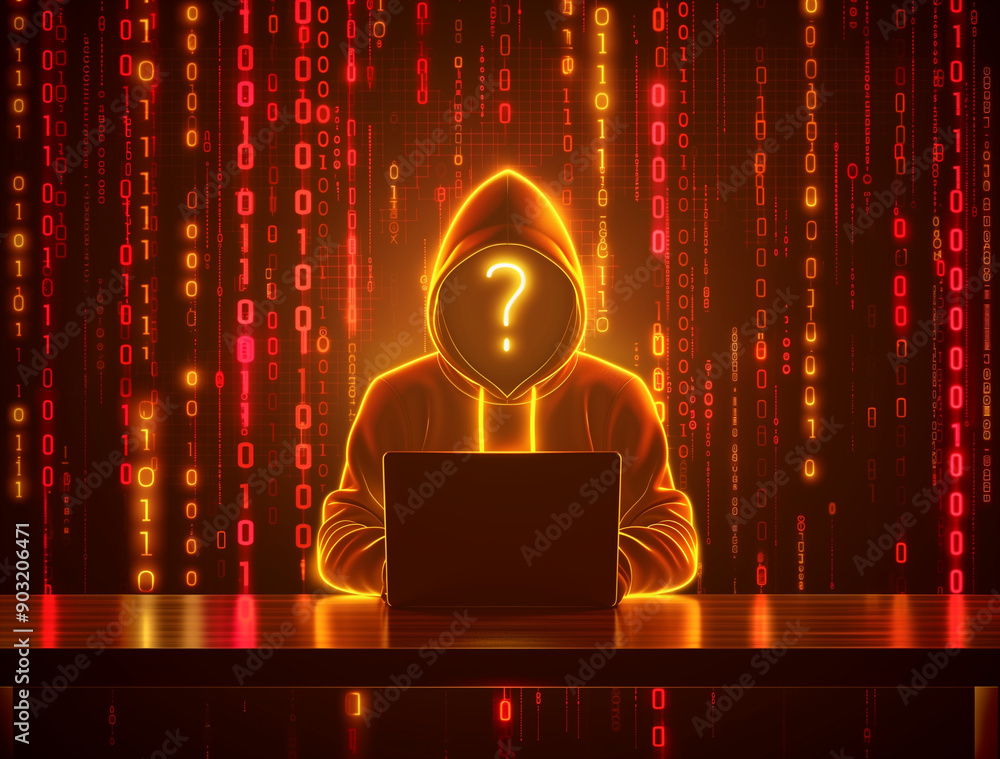 Cybersecurity hooded hackers Identity heft Database hacker using computer with code technology ...