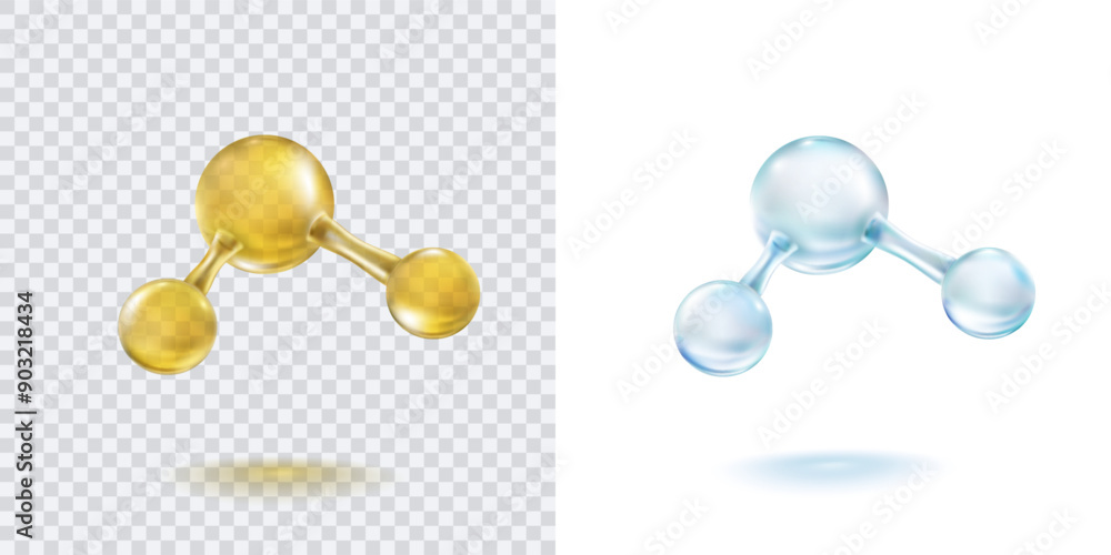 Molecule model set isolated on transparent background. Blue and gold ...