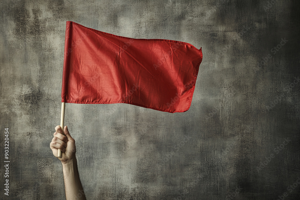 Foto de Photograph of a Hand Holding a Red Flag: A hand raising a red ...