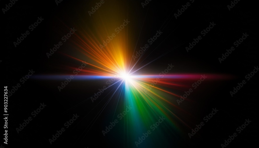 rainbow lens flare from a light source star forms rays rainbow frame ...