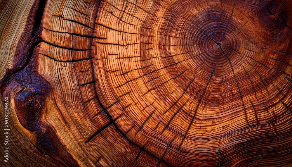 old wooden oak tree cut surface detailed warm dark brown and orange ...