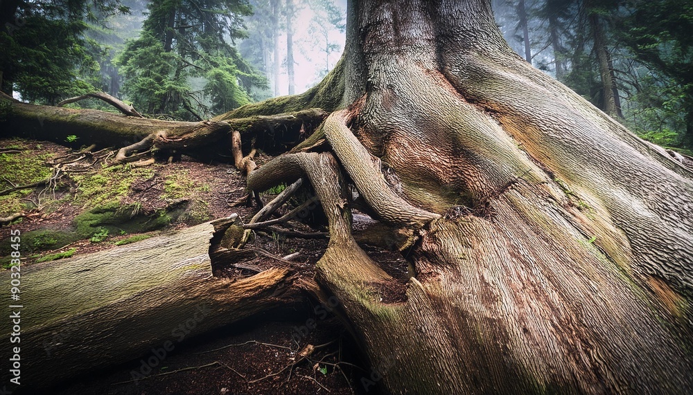 broken tree destroyed tree roots of a fallen tree from the storm Stock ...